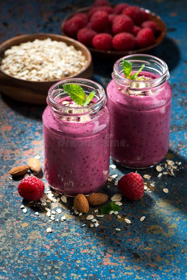 Healthy Berry Smoothies with Oatmeal, Vertical Stock Image - Image of ...
