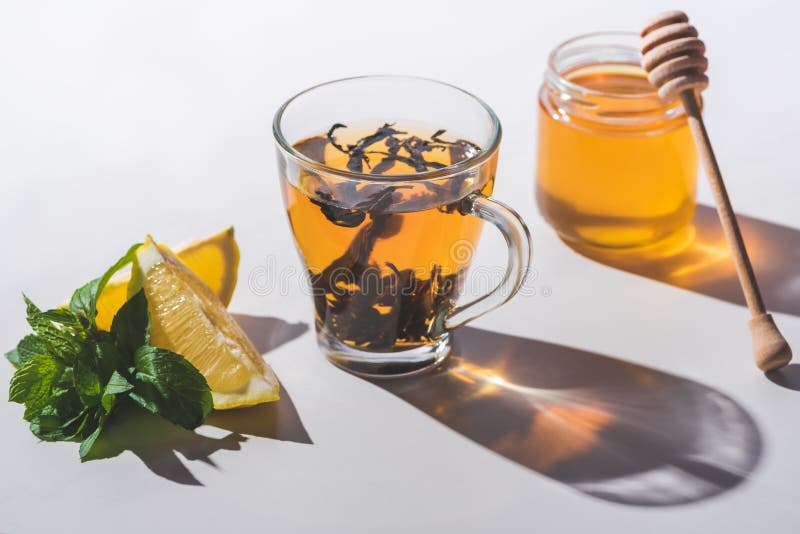 Healthy Black Tea with Honey Lemon and Mint Stock Image - Image of ...