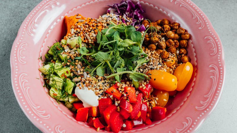 Healthy Bowl Lunch with Plenty of Ingredients.Good for Menu Stock Photo ...