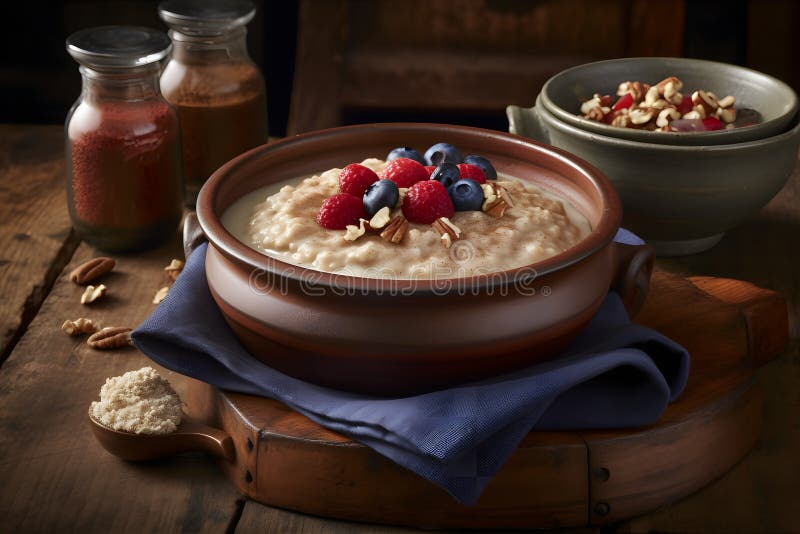 Healthy Bowl of Oatmeal with Berries. Neural Network AI Generated Stock ...