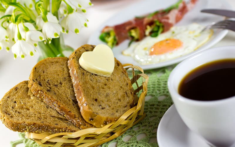 A healthy breakfast. stock photo. Image of heart, bacon - 24107842
