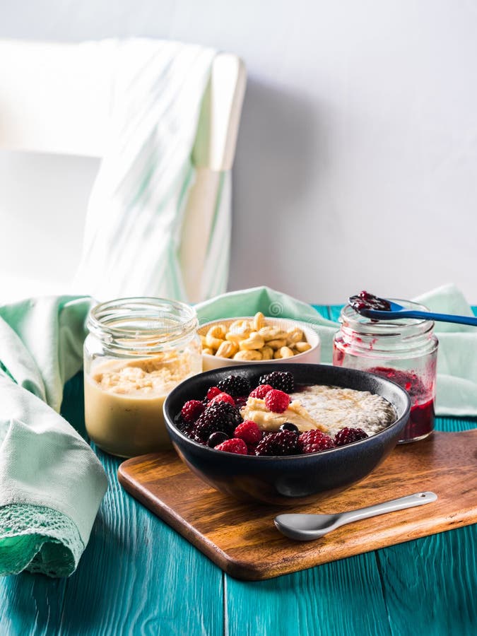 Healthy Breakfast with Berries and Nut Butter Stock Photo - Image of ...