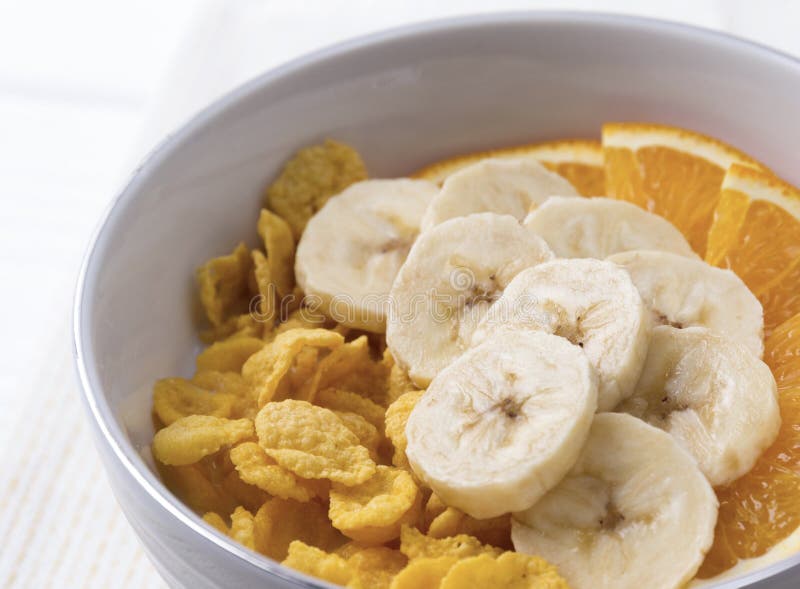Healthy Breakfast - Bowl of Corn Flakes and Fruit Stock Image - Image ...