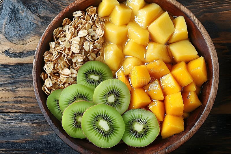 Healthy Breakfast Bowl with Granola, Mango, and Kiwi Stock Image ...