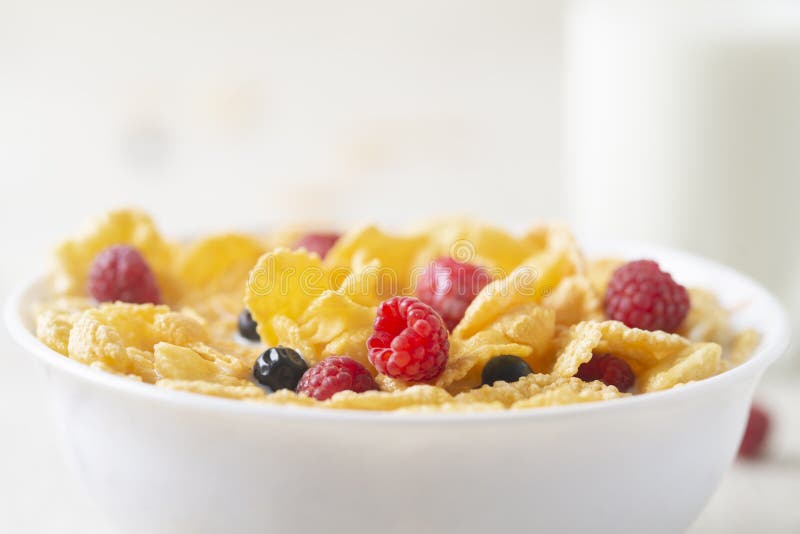 Healthy Breakfast with Cereal and Blueberry and Raspberry Stock Photo ...