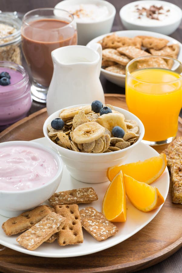 Healthy Breakfast with Cereal, Vertical Stock Image - Image of dessert ...