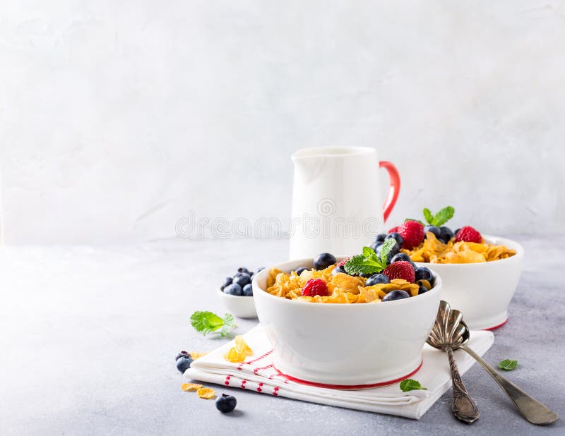 Healthy Breakfast with Corn Flakes and Berries Stock Photo - Image of ...