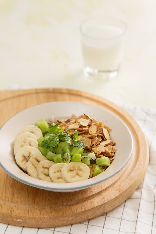 Healthy Breakfast: Corn Flakes with Milk and Fresh Fruits Stock Image ...