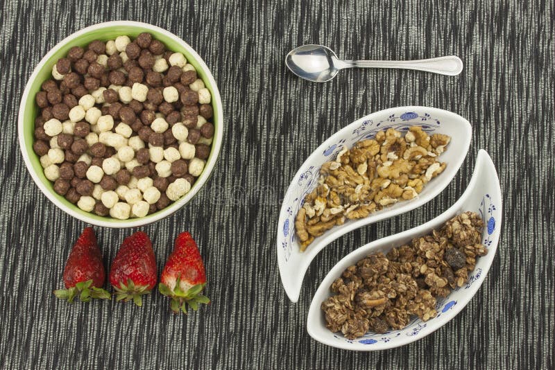 Healthy Breakfast, Diet Meal of Cereal, Fruit and Nuts Stock Photo ...