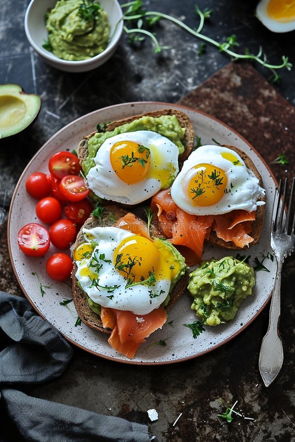 Healthy Breakfast, Fast Food Lunch, Breakfast with Red Fish, Avocado ...
