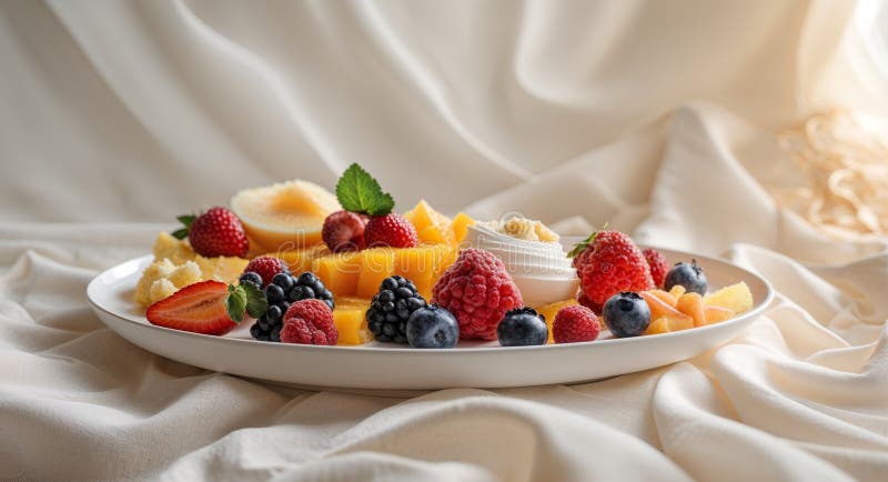 Healthy Breakfast with Fresh Fruit Served on a White Plate in a Cozy ...