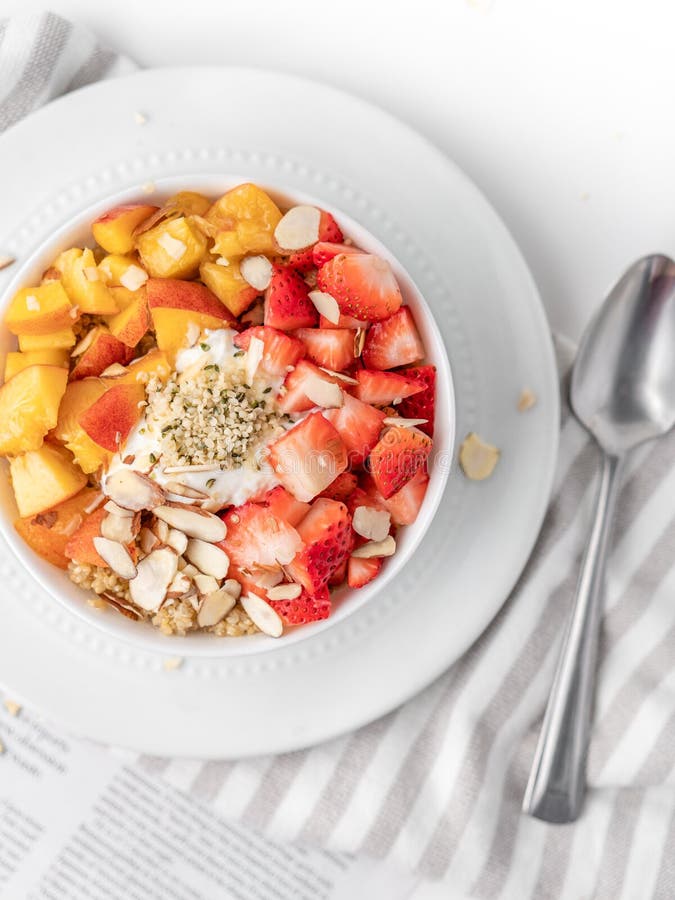 Healthy Breakfast with Fresh Fruits and Nuts Stock Image - Image of ...