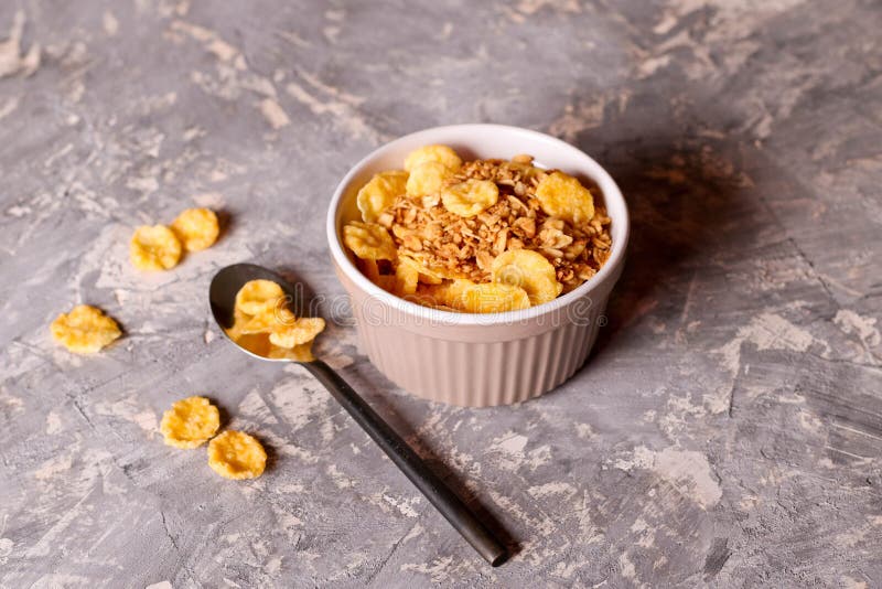 Healthy Breakfast, Granola and Corn Flakes Stock Image - Image of ...