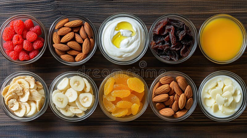 Healthy Breakfast Ingredients Arranged on Wood Stock Image - Image of ...