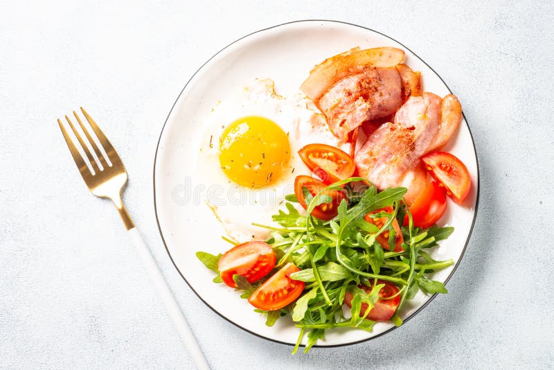 Healthy Breakfast or Lunch. Becon, Eggs and Fresh Salad. Stock Image ...