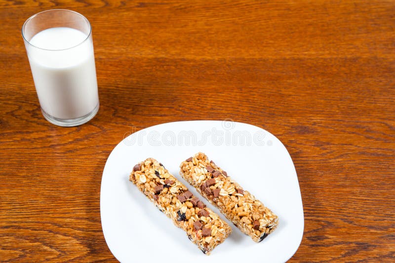 Healthy Breakfast, Milk, Cereal Bar Stock Image - Image of food ...