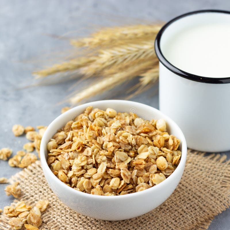 Healthy Breakfast with Muesli and Milk Stock Photo - Image of fiber ...