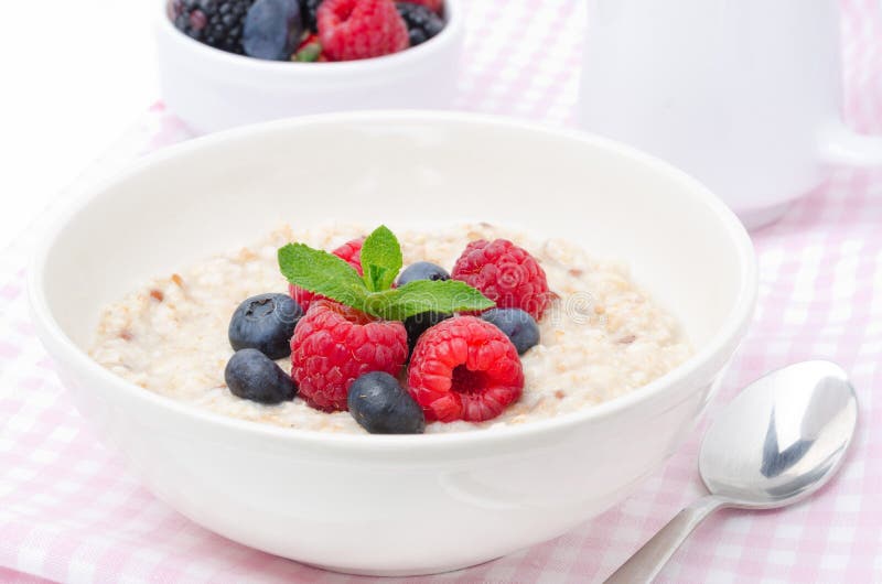 Healthy Breakfast - Oatmeal with Fresh Berries, Horizontal Stock Image ...