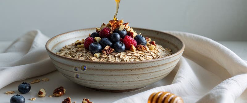 A Healthy Breakfast with Oats Berries Nuts and Honey is Pictured Stock ...