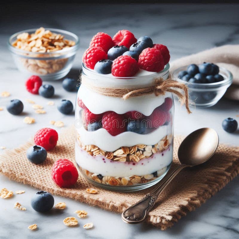 Healthy Breakfast Parfait with Yogurt, Granola, and Fresh Berries on ...