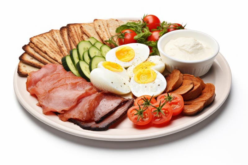 Healthy Breakfast Plate with Assorted Food Items Stock Illustration ...