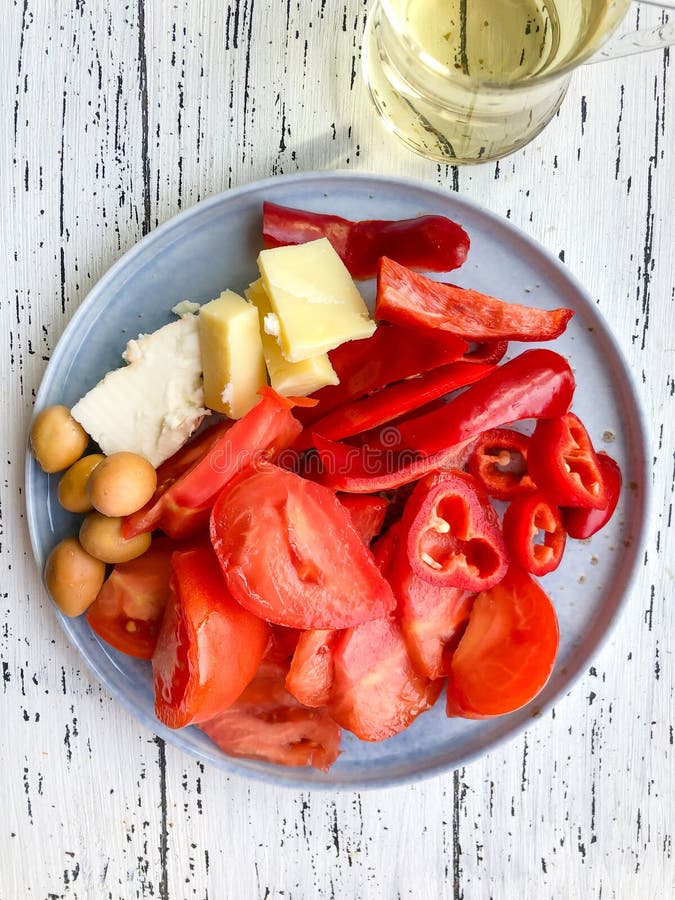 Healthy Breakfast Plate with Cheese, Pepper and Tomato Stock Image ...