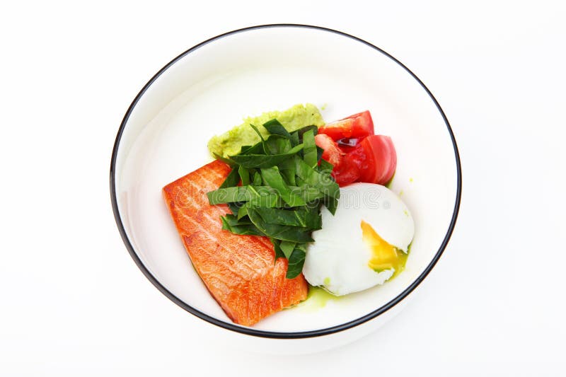 Healthy Breakfast. Breakfast with Poached Egg and Red Fish. Natural ...