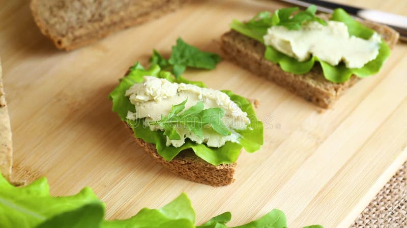 Healthy Breakfast with Rye Bread and Vegetable Spread Stock Footage ...