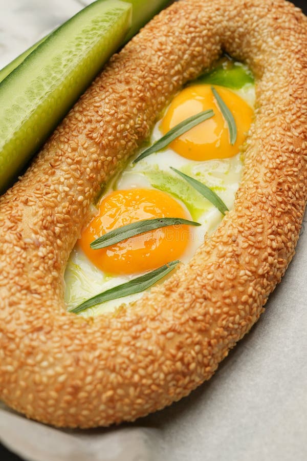 Healthy Breakfast with Scrambled Eggs in a Sesame Bagel Stock Image ...