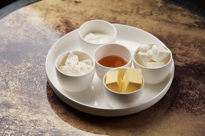 Healthy Breakfast Set on Table with Honey, Tea, Bread Stock Image ...