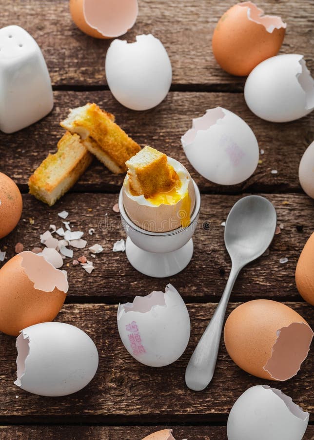Healthy Breakfast with Soft Boiled Egg and Empty Shells, Rustic Style ...