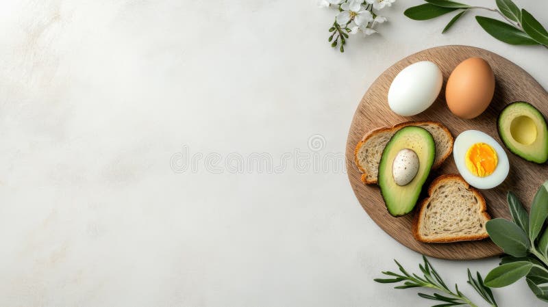 Healthy Breakfast Spread, Kitchen Counter Set with Rustic Breadboard ...