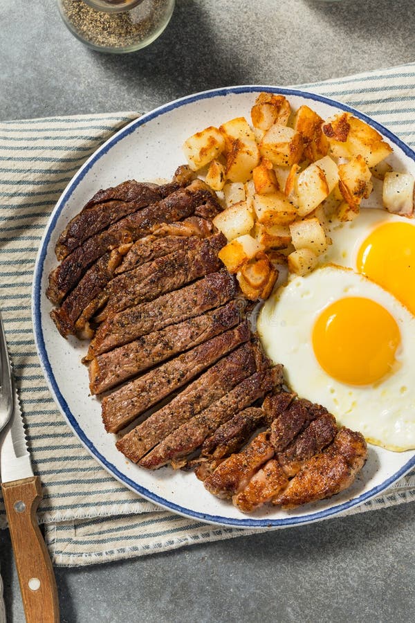 Healthy Breakfast Steak and Eggs Stock Image - Image of grilled, fillet ...