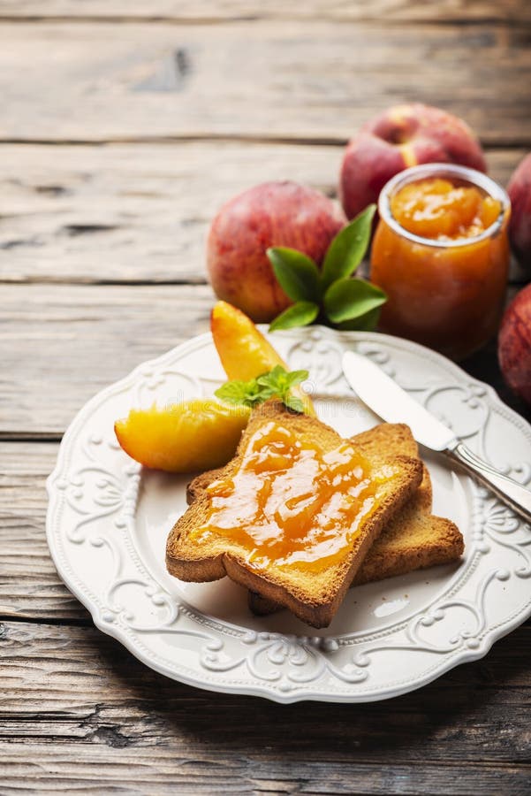 Healthy Breakfast with Toast and Peach Jam Stock Photo - Image of fruit ...