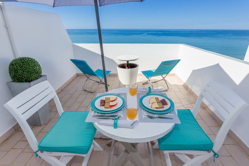 Healthy Breakfast on Veranda with Sea Views. Stock Image - Image of ...