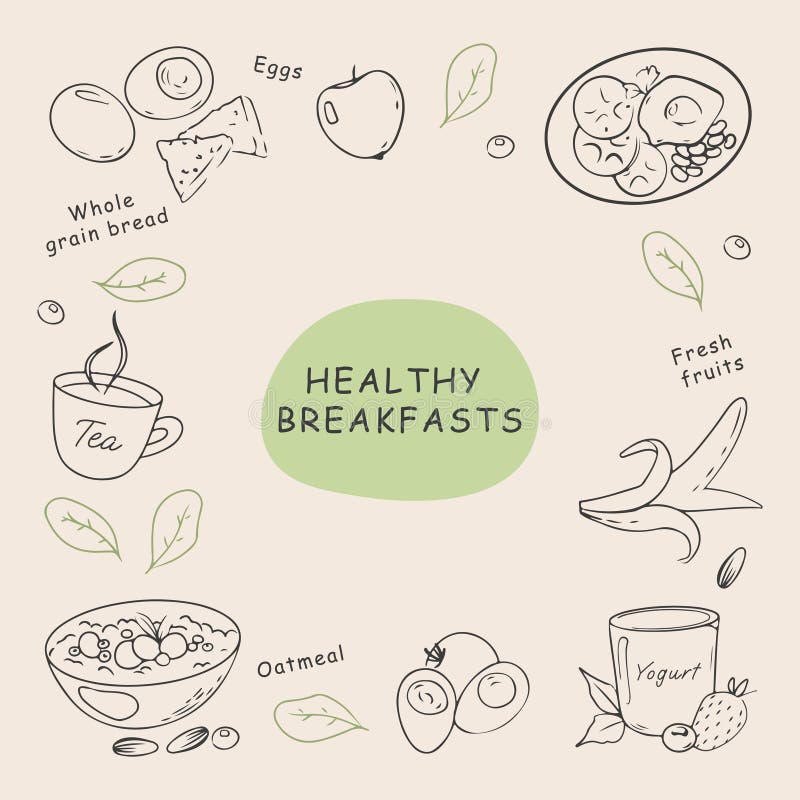 Healthy Breakfasts in Hand Drawn Style in Vector Stock Vector ...