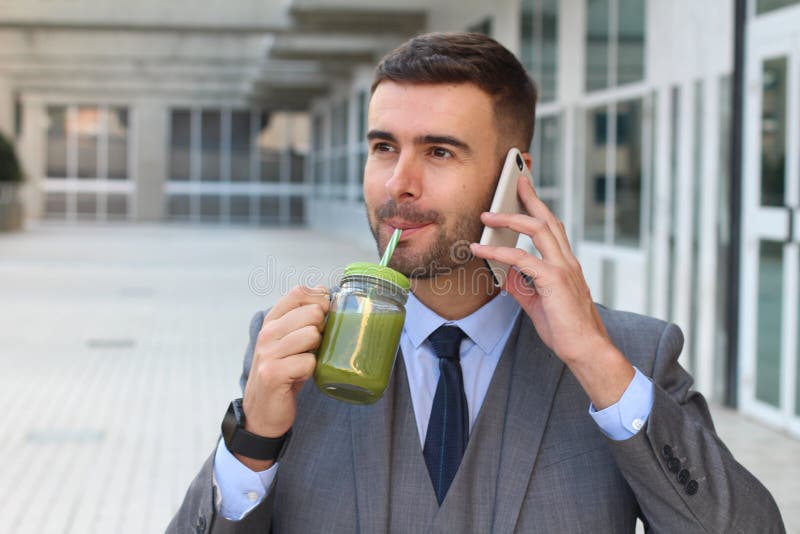 Healthy Businessman Drinking Juice while Working Stock Image - Image of ...