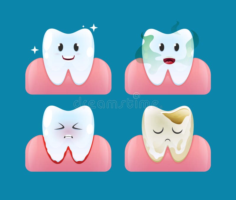Healthy, Caries, Halitosis Teeth Characters. Vector Cartoon Style Stock ...