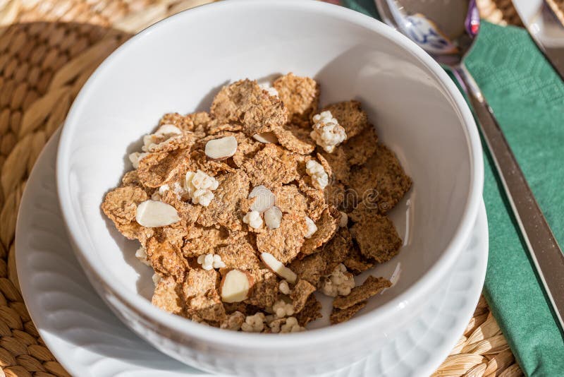 Healthy Cereal Breakfast Outside. Close Up in Table Stock Photo - Image ...