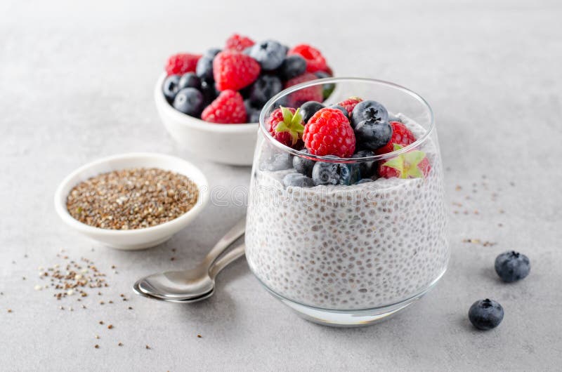 Healthy Chia Pudding in a Glass with Fresh Berries Stock Photo - Image ...