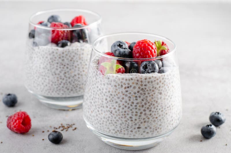 Healthy Chia Pudding in a Glass with Fresh Berries Stock Photo - Image ...