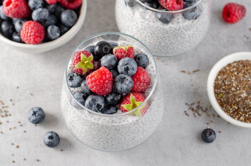 Healthy Chia Pudding in a Glass with Fresh Berries Stock Image - Image ...