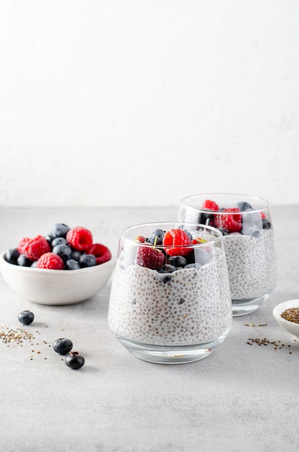 Healthy Chia Pudding in a Glass with Fresh Berries Stock Image - Image ...