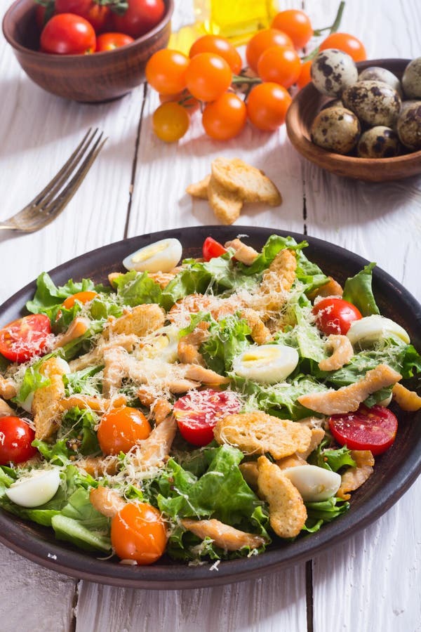 Healthy Chicken Caesar Salad Stock Image - Image of dish, crouton: 75160939