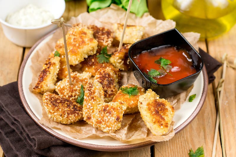 Healthy Chicken Nuggets with Sesame Seeds Stock Image - Image of nugget ...