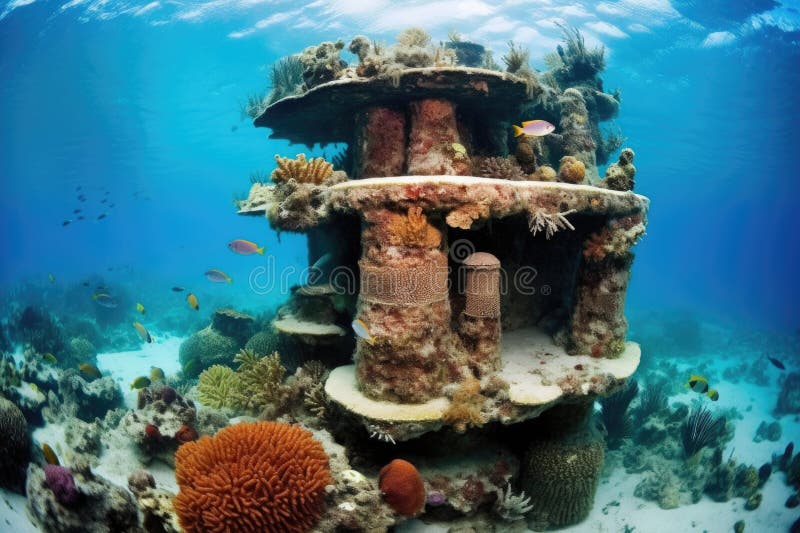 Healthy Coral Colony Growing on Restored Reef Stock Illustration ...