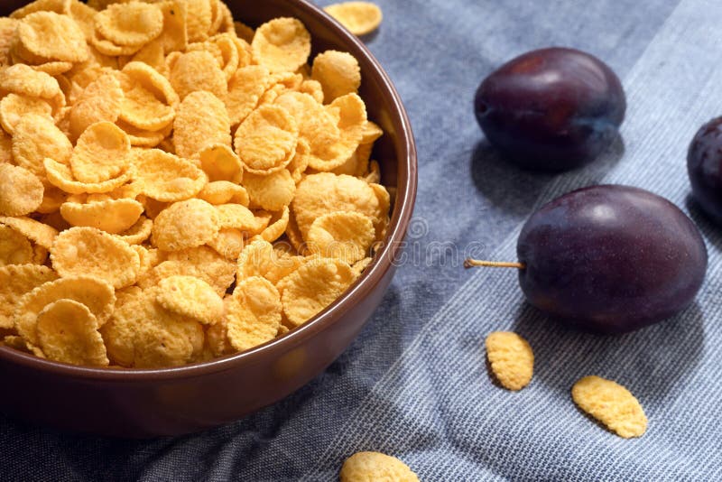 Healthy Corn Flakes for Breakfast with Fruit Stock Photo - Image of ...