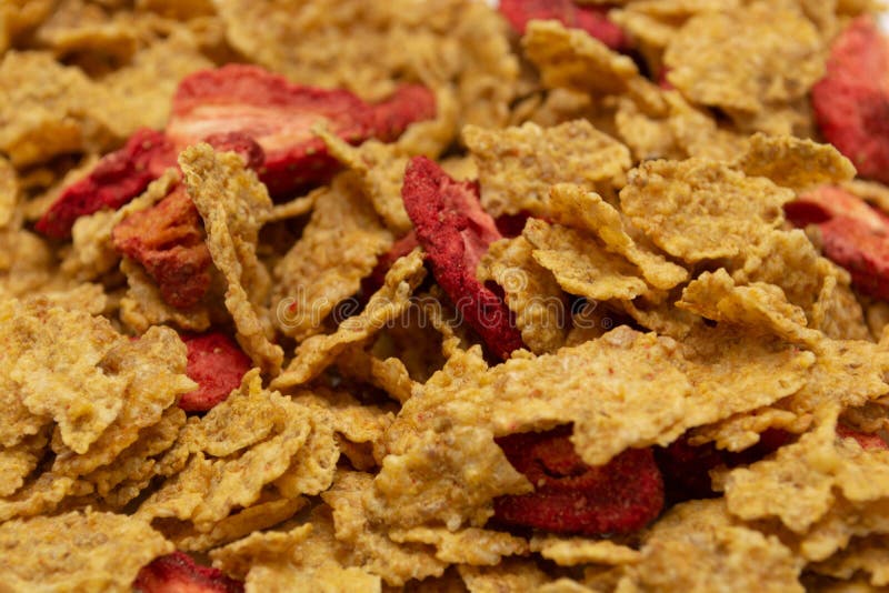 Healthy Cornflakes with Strawberry Grabbed on White Background Stock ...