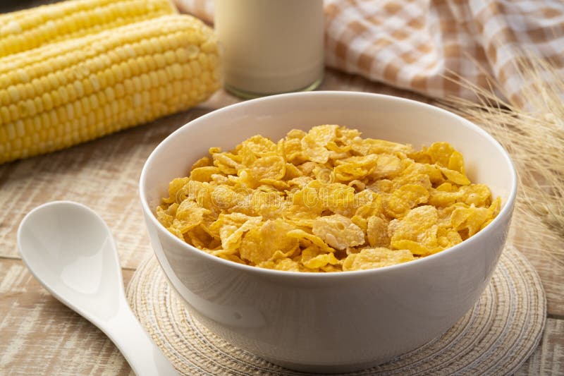 Healthy Crispy Cornflakes in White Bowl Stock Image - Image of cereal ...