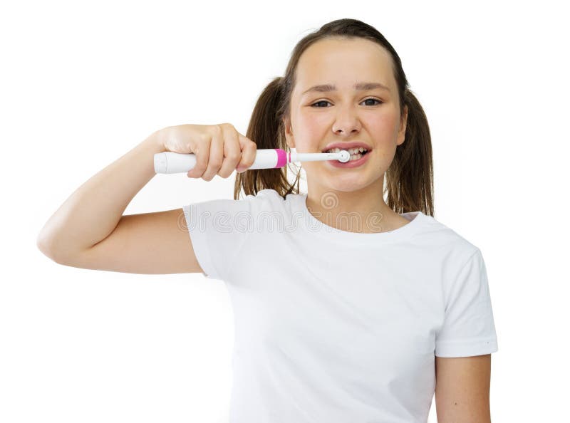 Girl Brushing Her Front Teeth Vertically Portrait Stock Photos - Free ...
